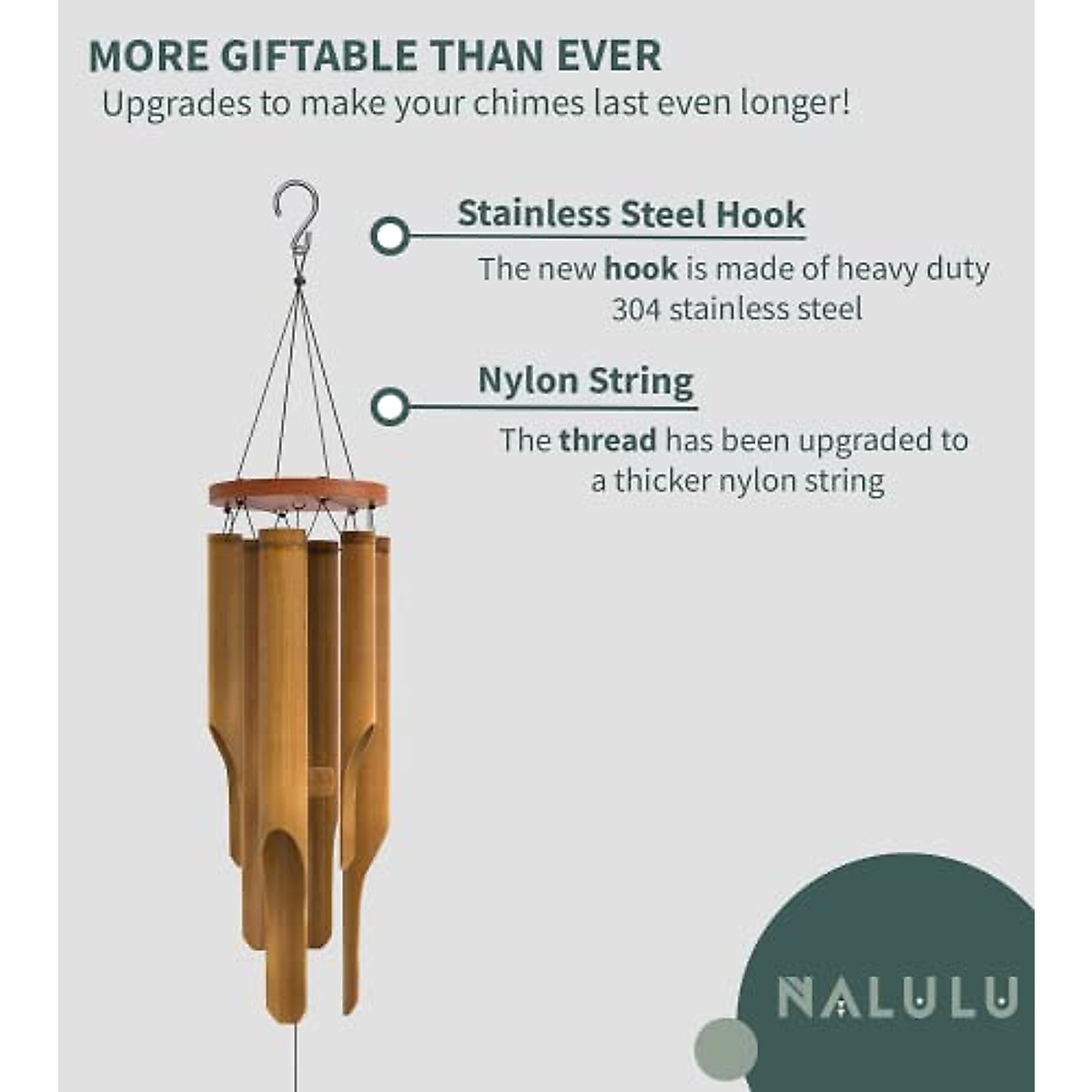 Nalulu Classic Bamboo Wind Chimes - Outdoor Wood Wooden Windchimes, Small Medium Large, Handcrafted with Calming Deep Tones, Ideal Home Decor or Gift for Any Occasion (Small)