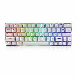 Ractous RTK63P 60% Mechanical Gaming Keyboard RGB Backlit PBT keycaps 63key Ultra-Compact Wired Keyboard Programmable for PC/Mac Gamers,Hot-Swappable Optical Red Switch (White)