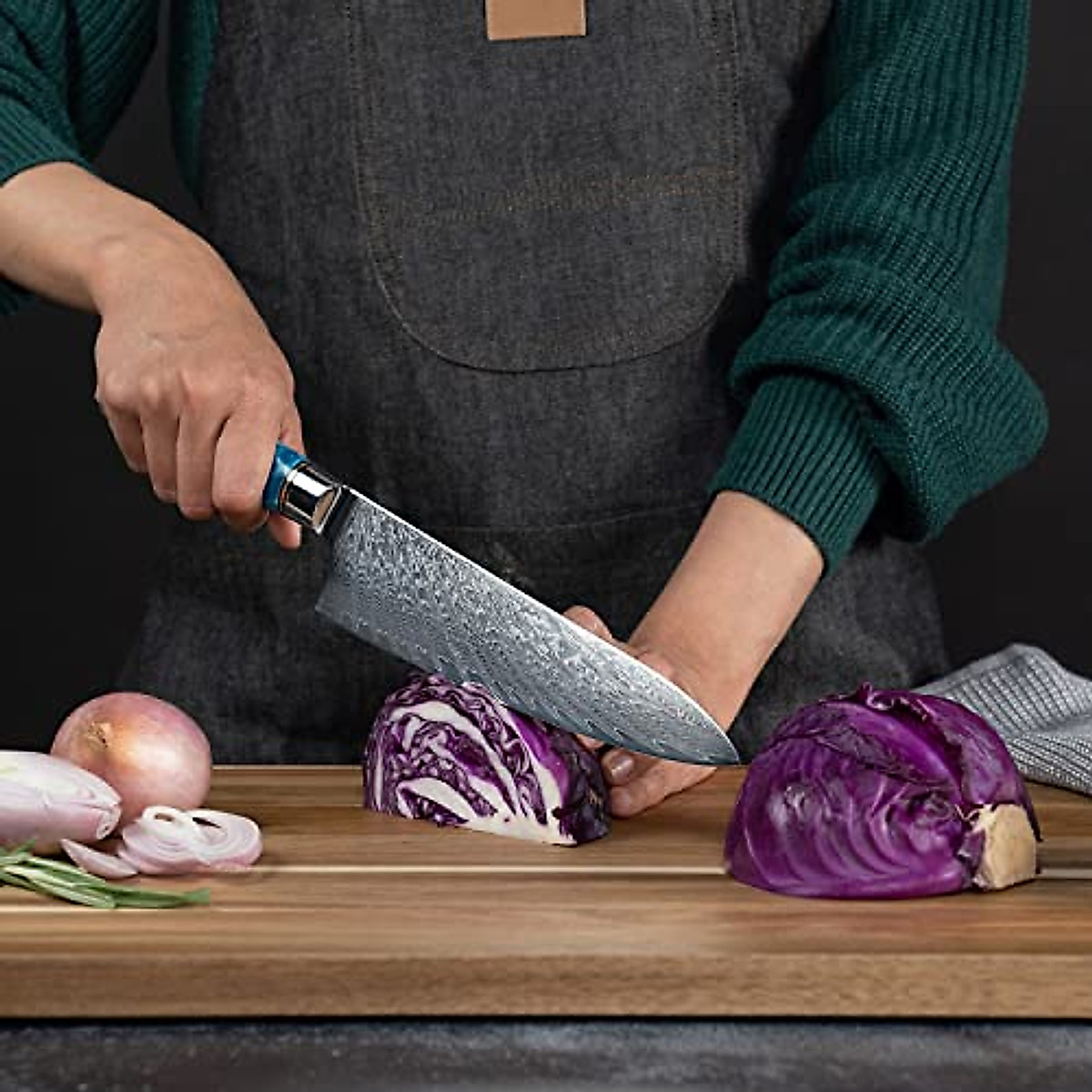 SENKEN 7-Piece Damascus Kitchen Knife Set - Tsunami Collection - 67-Layer Japanese VG10 Steel - Chef's Knife, Cleaver Knife, Bread Knife, Santoku Knife, Boning Knife, & More, Luxury Gift Box