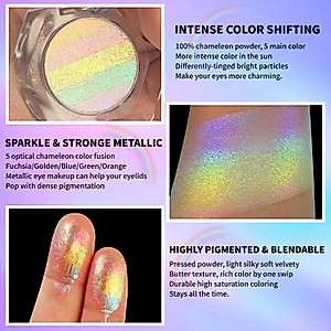 La Catrina Newest Glitter Eyeshadow, DE'LANCI Multichrome Eyeshadow Shimmer Powder, Intense Metallic Color Shift Chameleon Palette, Holographic Sparkle Rainbow Highlighter Eye Makeup (1.5 g)