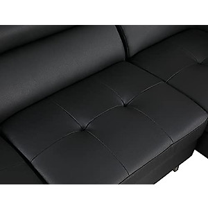 BlackJack Furniture Union Modern Faux Leather Sofa with Adjustable Headrests, Chaise, Elegant Tufted Seat, High-Density Foam and Stainless Steel Legs, Left Facing Sectional, Black