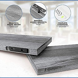 Under.Stated Floating Shelves, Wall Hanging Shelf Set of 3 for Living Room, Office, Kitchen, Bathroom &, Perfect Home Room Wall Decor, Farmhouse Gray