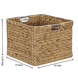 Household Essentials Woven Wicker Open Storage Basket with Stainless Steel Handle, Natural