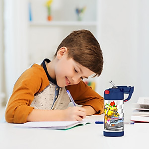 THERMOS FUNTAINER 12 Ounce Stainless Steel Vacuum Insulated Kids Straw Bottle, Super Mario Brothers