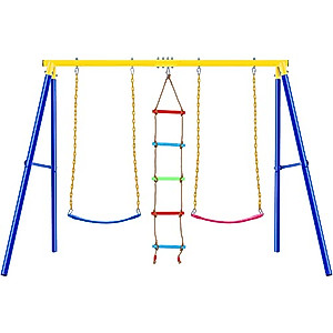 CIATRE 2 in 1 Outdoor Toddler Swing Set for Backyard, Playground Swing Sets with Climbing Ladder, Swing and Climbing Playset for Kids