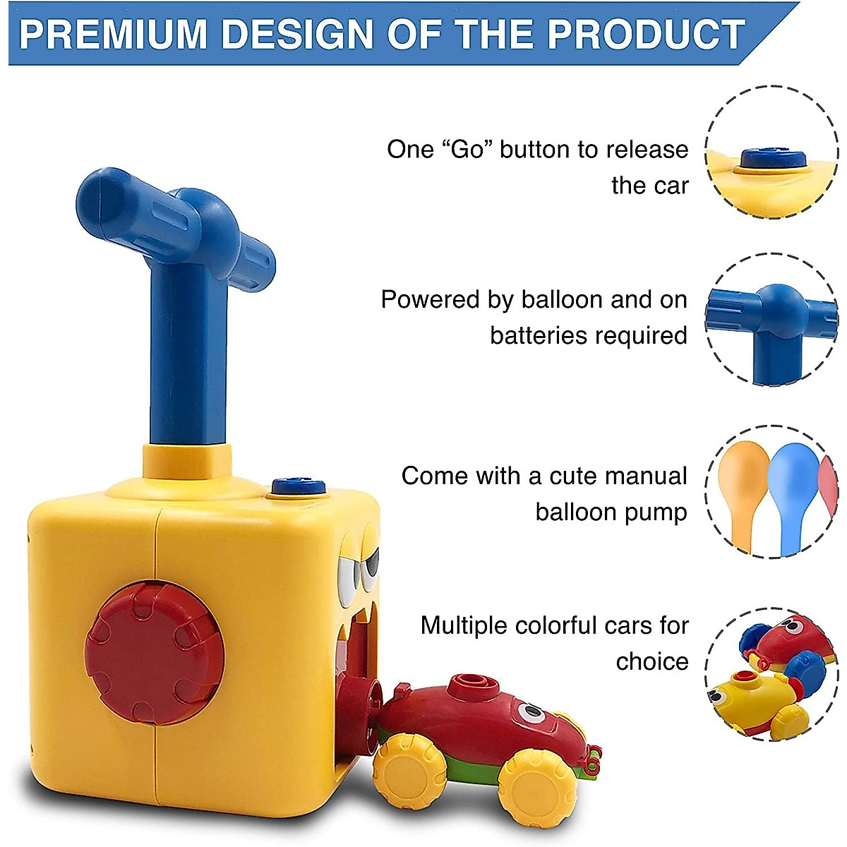 Balloon Launcher car Toy Set - Balloon Racers Toy with Pump, Balloon Powered, with Rocket Launch kit and Extra Balloons (Yellow Duck)