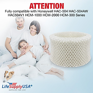 LifeSupplyUSA Humidifier Filter Replacement Wick Filter A Compatible with Honeywell HAC-504 HAC-504AW HAC504V1 HCM-1000 HCM-2000 HCM-300 Series