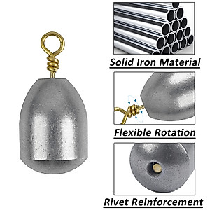 Fishing Weights Sinkers Assortment, Iron Fishing Sinkers and Weights Bass Casting Weight Sinkers Bell Sinkers with Ring Teardrop Weights for Saltwater Freshwater Steelhead Fishing (20pcs)