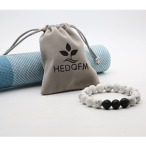 HEDQFM 2pcs 10mm Howlite bracelet Lava Bead Bracelets Natural Volcanic Rock Aromatherapy Essential oil Diffuser Bracelet White Turquoise Yoga Bangle Couples Men Women Gift