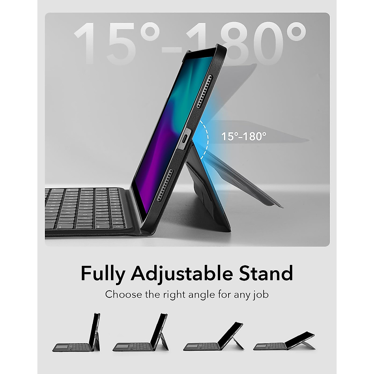 ESR Ascend Keyboard Case for iPad Air 11-Inch (2024 M2) & iPad Pro 11 (4th/3rd/2nd/1st Gen), iPad Air 5th/4th, Magnetic Detachable, Adjustable Portrait/Landscape Stand, Black