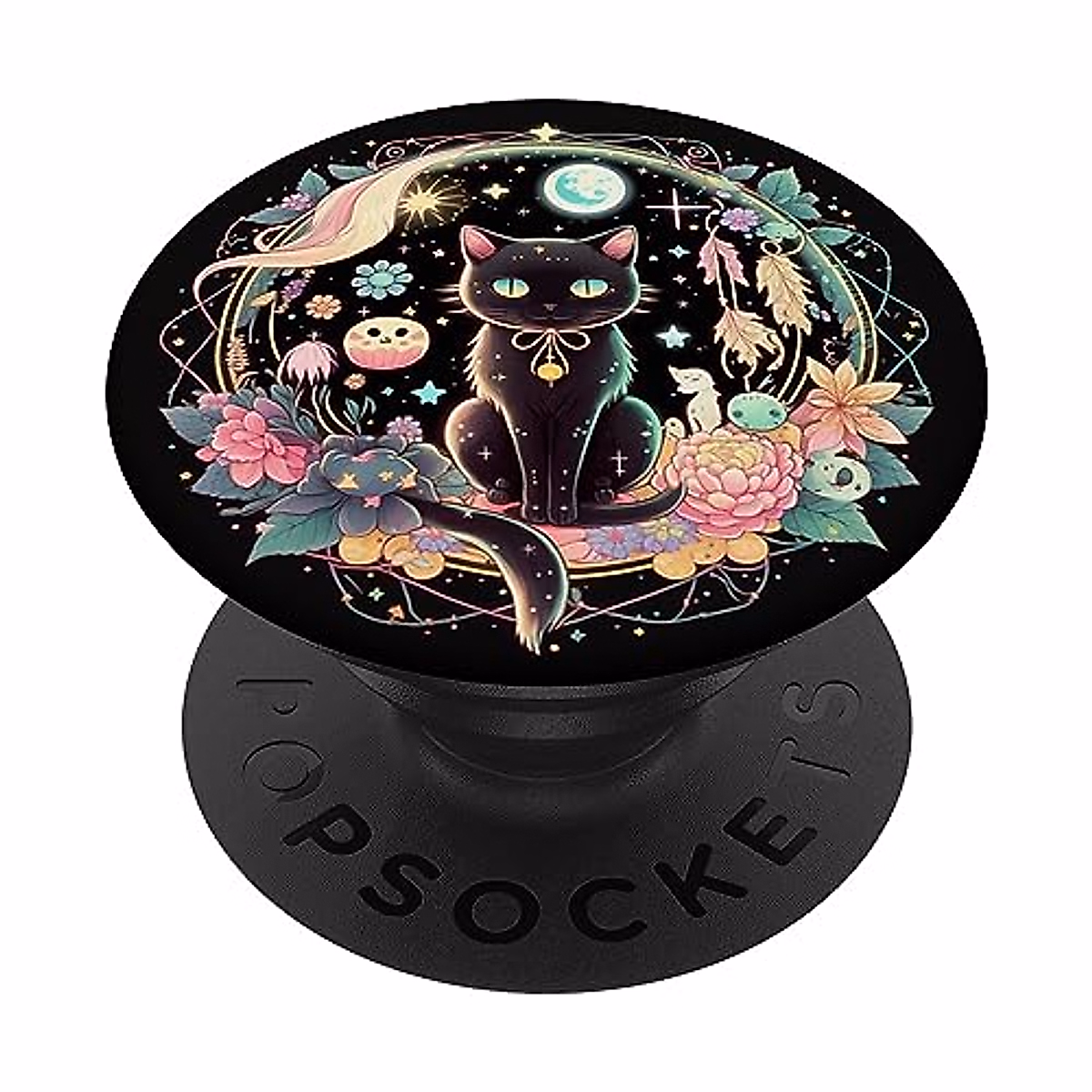 Moon Phases Crystal Witchy Cute Black Cat Kawaii Pastel Goth PopSockets Standard PopGrip