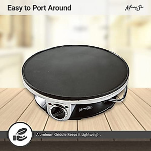 Morning Star Electric Crepe Maker Machine with 13-inch Non-stick Griddle Ideal for Pancakes, Eggs, Tortillas, & Lefse with Batter Spreader and attached Handle Crepes Maker