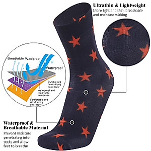 SuMade Waterproof Kayaking Socks, Men Women Ultra Thin Breathable Sweat-Absorbing Training Socks Rain Outdoor Work Boot Lightweight Hiking Fishing Climbing Crew Socks (Black-Red Star, Medium)