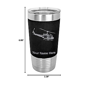 LaserGram 20oz Vacuum Insulated Tumbler Mug, Military Helicopter 2, Personalized Engraving Included (Faux Leather, Black)
