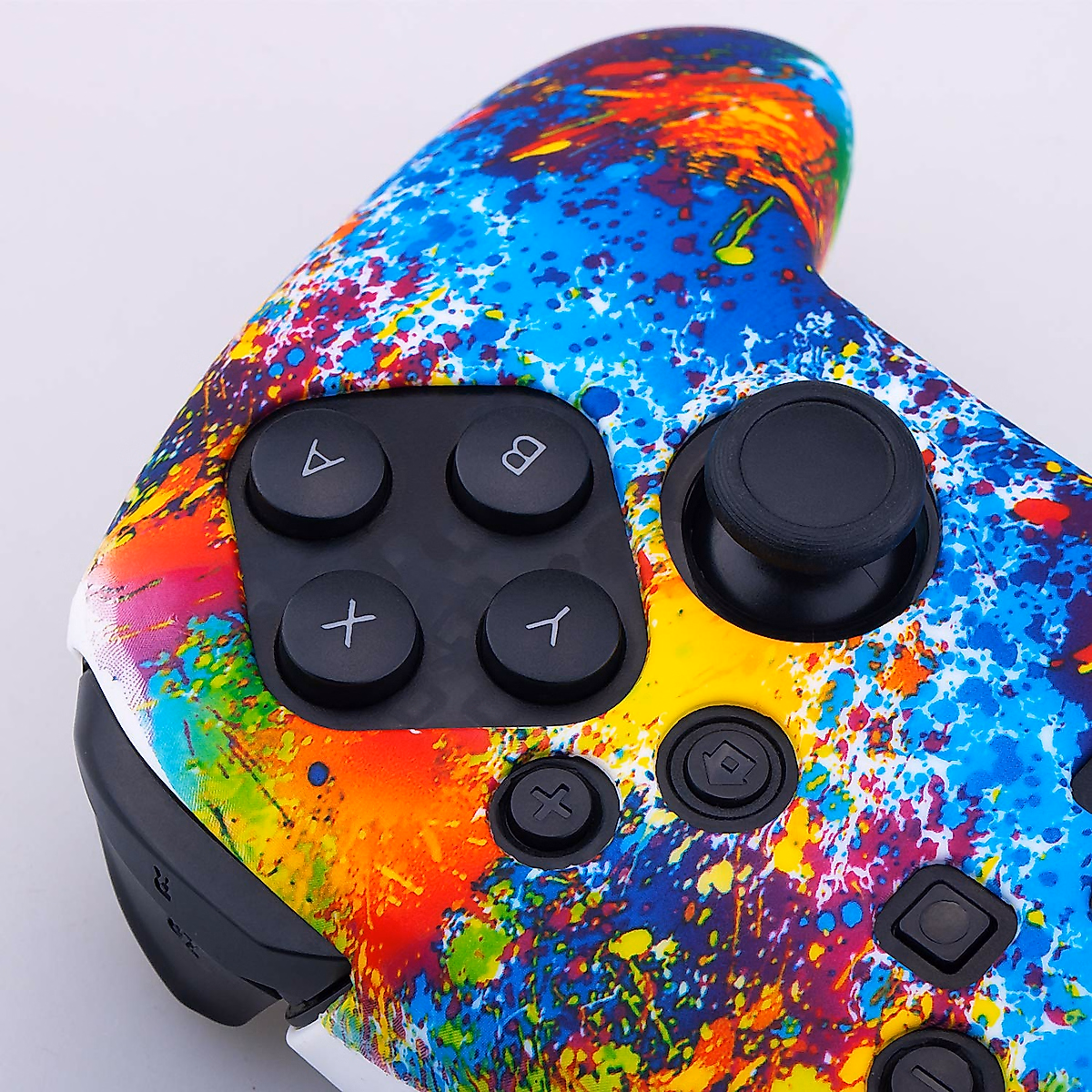 YoRHa Studded Silicone Transfer Print Cover Skin Case ONLY for Nitendo Official Switch Pro Controller x 1(Spashing Paint) with Pro Thumb Grips x 8