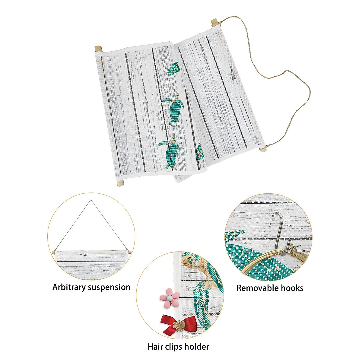 Hanging Earring Jewelry Organizer Ocean Turtle Wood Grain Stub Earring Holder Necklace Earring Display Large Capacity Earring Hanging Organizer for Women Girls 12"x24"