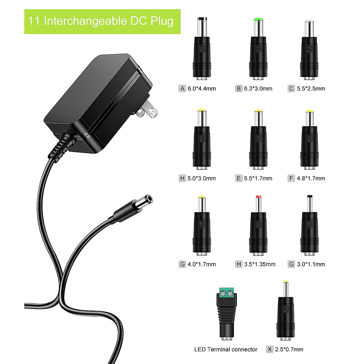 12V 1A Power Adapter AC Power Supply Charger Cord 12 Volts 1 Amps Regulated Switching with 11 Interchangeable DC Plug for 1000mA 900mA 850mA 800mA 700mA 600mA 500mA 400mA 350mA 300mA 200mA Equipment
