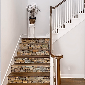 TUOKING 13 Strips Stair Stickers, Vinyl Self-Adhesive Refurbished Staircase Decals, 39.37 x 7.08 Inch for 13 Steps, Stone Pattern