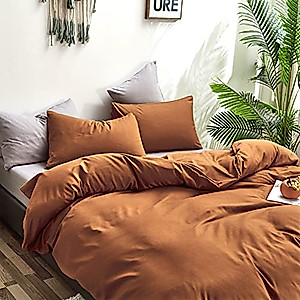 CLOTHKNOW Caramel Pumpkin Comforter Set Queen Burnt Orange Bedding Comforter Sets Brown Queen Comforter Terracotta Bed Comforter Sets Soft Bedding Sets 3Pcs Pumpkin Comforter Sets Queen