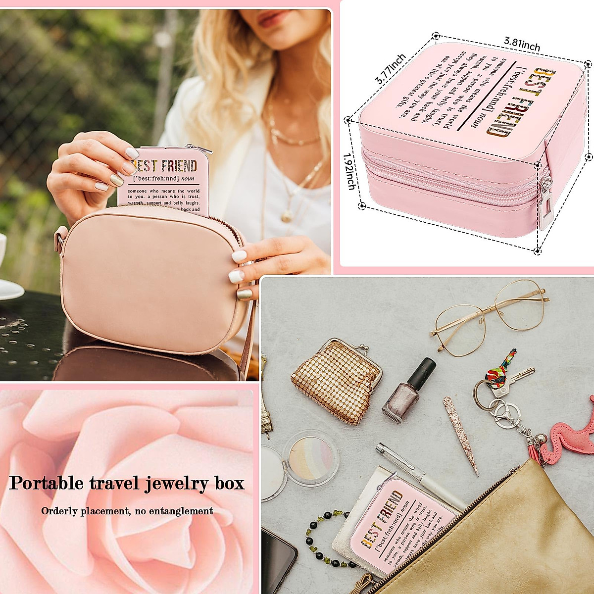 GevGuxLuo Bestie Gifts for Women, Small Jewelry Case Jewelry Box Organizer Travel Essentials for Teen Girls, Bestie Friendship Gifts for Women Friends, Best Friend Birthday Gift