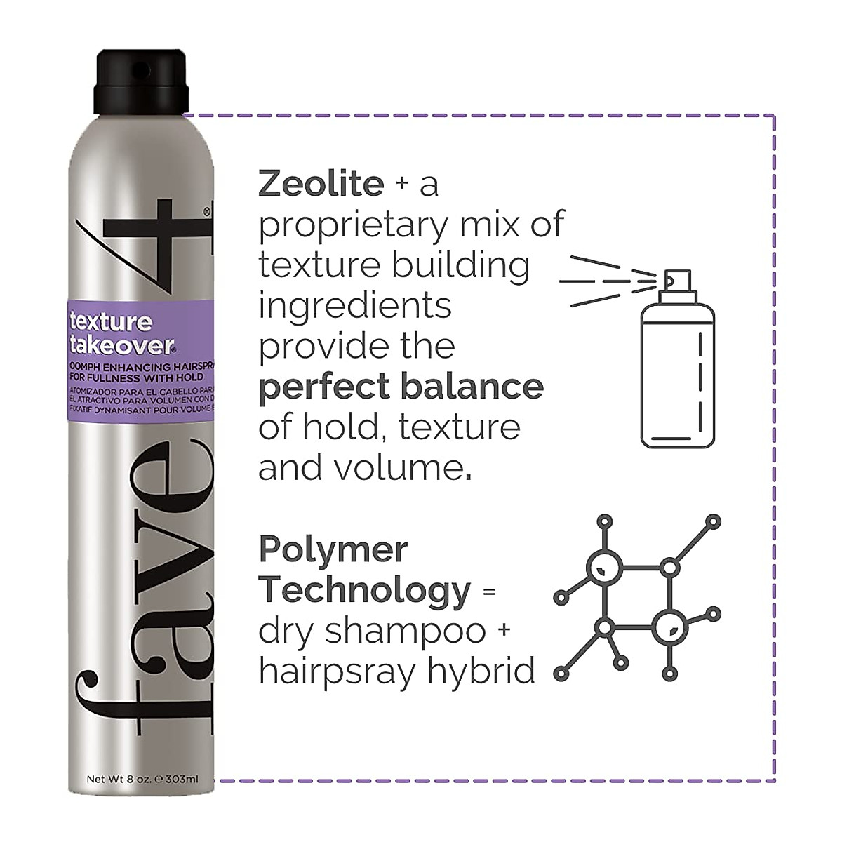 fave4 hair Texture Takeover Hairspray, Oomph Enhancing Texturizing Spray for Volume, 8 oz