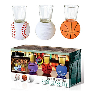 Perfect Life Ideas Light Up Shot Glasses Set - 3 Pcs Sports Ball Lighted Shot Glass Funny Drinking Glasses Bar Supplies Adult Party Favors