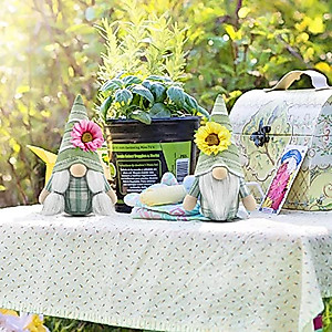 Gehydy Set of 2 Summer Gnomes Plush Flower Decoration Spring Gnome Gift Handmade Green Scandinavian Tomte Stuffed Xmas Decor for Home Kitchen Tiered Tray