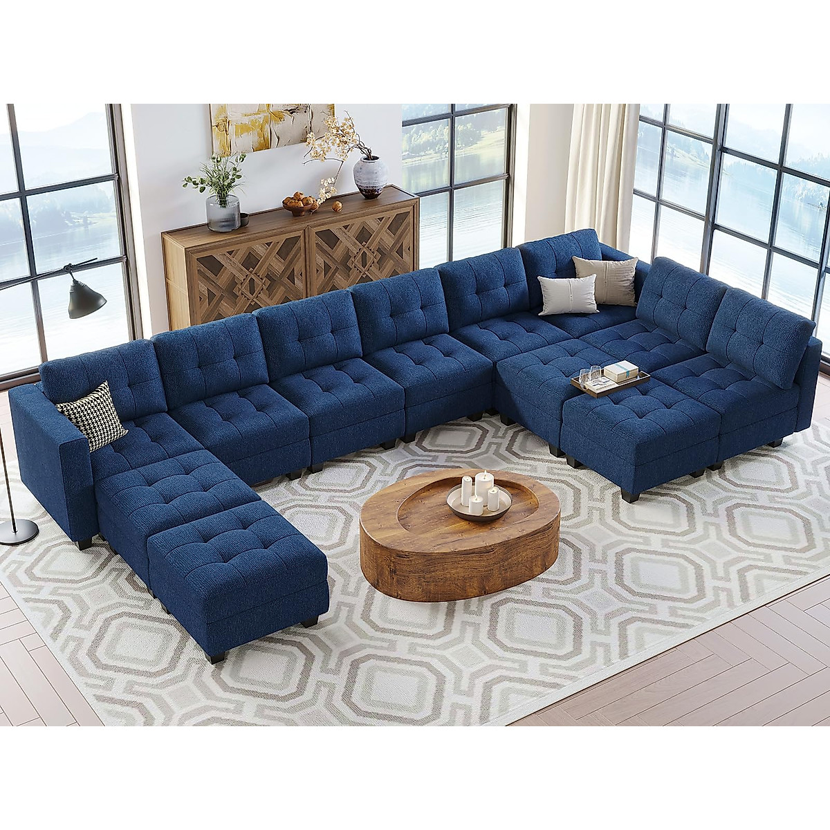 Belffin Modular Sectional Sofa Couch Oversied U Shaped Sofa Set with Storage Seats Convertible Sectional Sleeper Sofa with Reversible Chaise Blue