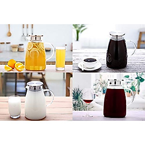 Apexstone 2 Liter 68 Ounces Glass Water Pitcher with Lid and Handle, Iced Tea Pitcher, Glass Juice Pitcher, Hot/Cold Water Jug, Juice and Iced Tea Beverage Carafe