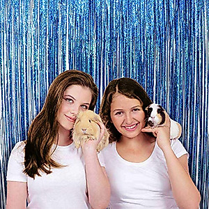 Blue Foil Fringe Curtains Iridescent Mermaid Shark Party Supplies Photo Backdrop Decor Curtains Under The Sea Backdropr Wedding Window Party Decorations Photo Booth Props(2 * 6.5 * 3.2 Ft, Lake Blue)