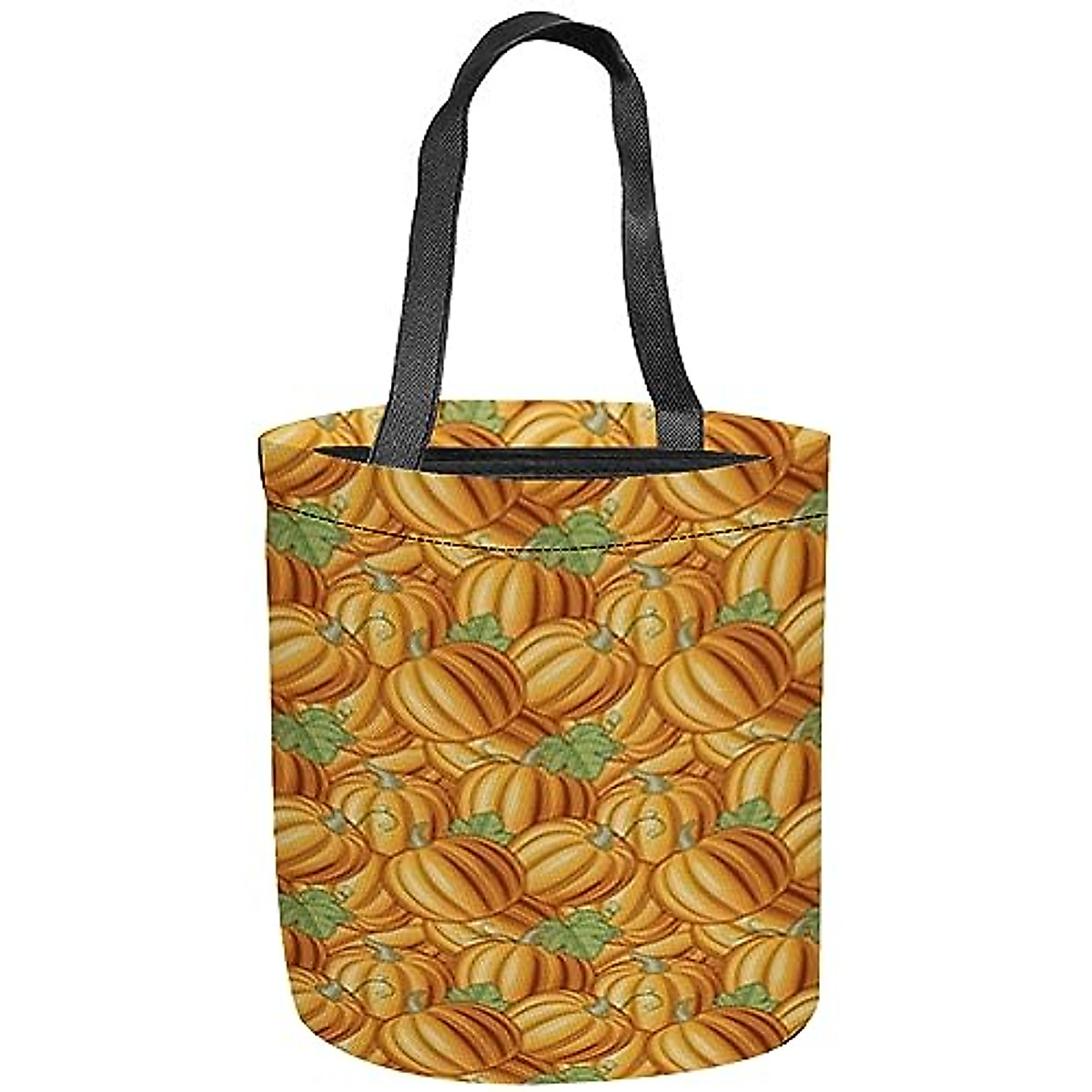 Fubido Harvest Theme, Halloween Trick or Treat Bucket,Pumpkin Natural Organic Food,Candy Basket Tote Bag,Orange Green