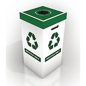 *New* One Earth ''Recycle ONLY'' Printed Cardboard Box Set: Box + Lid + Trash Bag Set (Recycle Only Print), Quantity = 10 Sets,Green
