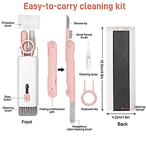 Laptop Screen Keyboard Earbud Cleaner Kit for Airpods，7-in-1 Electronic Cleaner Set - with Cleaning Pen Brush Spray for Phone iPad Computer Screen/Keyboard/Headphones/Bluetooth Earphones (Pink)
