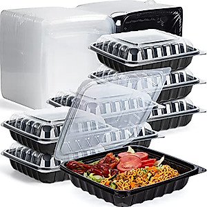 YANGRUI Take Out Containers, Large Capacity 45 Pack 9.5 Inch 38 oz BPA Free Anti-Fog Shrink Wrap Meal Prep Container Microwave Freezer Safe Plastic Hinged To Go Containers