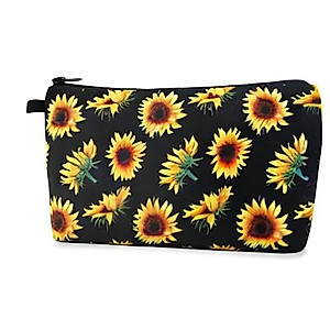 MAGEFY Sunflower Makeup Bag for Women, Portable Travel Cosmetic Bag with Black Zipper Pouch Waterproof Makeup Pouch Multifunctional Small Bag for Women (1 pack, sunflower 0173)