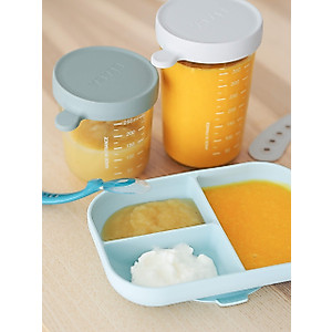 BEABA Silicone Suction Plates for Baby, Made with High Grade Food Safe Silicone, Soft Durable Toddler Dishes, Baby Plates with Suction Bottom, Rain