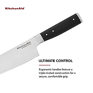 KitchenAid Gourmet Forged Triple Rivet Chef Knife with Custom-Fit Blade Cover, 8-inch, Sharp Kitchen Knife, High-Carbon Japanese Stainless Steel Blade, Black