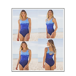 Aleumdr Women's Sexy Bathing Suits for Women One Piece Swimsuits Criss Cross Back Cheeky Push Up Sports Monokini Swimwear Blue Medium