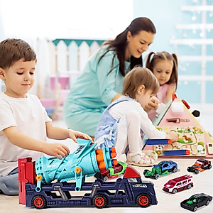 Car Carrier Truck Toys for Kids, Kids Transport Truck Carrier Toys for Boys, 4 in 1 Gatling Gun Catapult Speed Car with 8 Launch Alloy Truck, Ideal Gift for Boys for Kids Aged 3+…