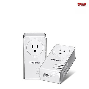 TRENDnet Powerline 1300 AV2 Adapter with Built-in Outlet Adapter Kit, Includes 2 x TPL-423E Adapters, IEEE 1905.1 & IEEE 1901, Gigabit Port, Range Up to 300m (984 ft), White, TPL-423E2K