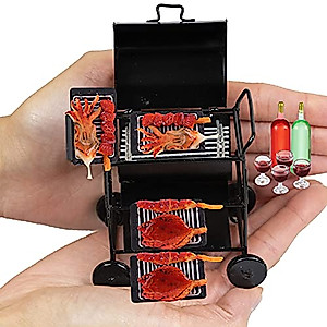 11Pcs Dollhouse BBQ Set,1:12 Dollhouse BBQ Grill Ovens and Food Drinks Set,Mini Cooking Tool Roasting Cart Firewood Rack Holder Kitchen Accessories for Garden Decoration