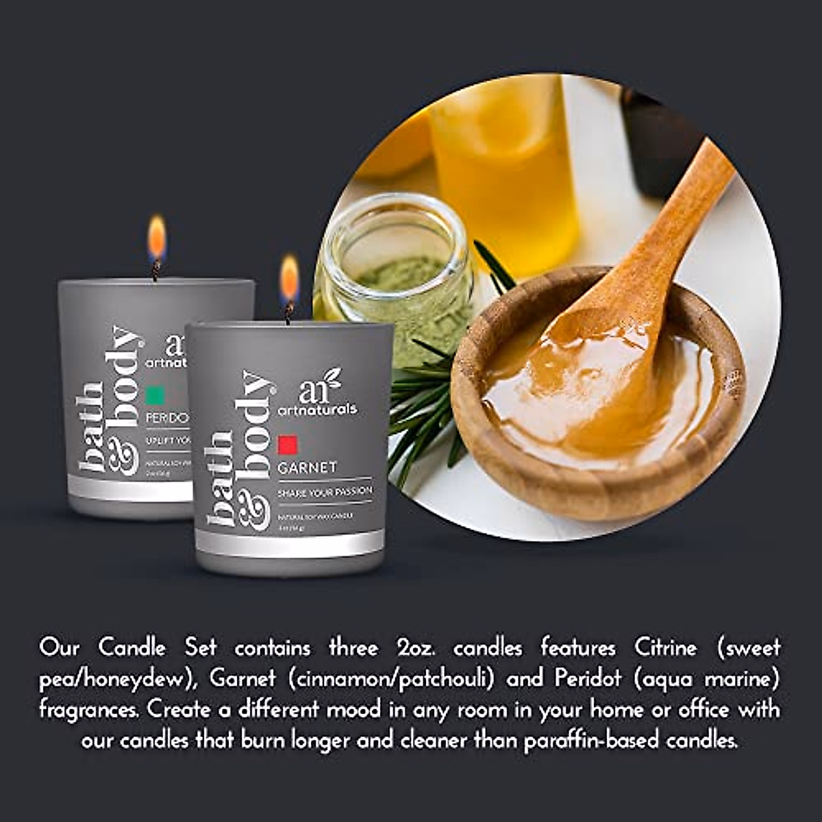 ArtNaturals Scented Candle Gift Set Aromatherapy Set of Fragrance Soy Wax Candles - Made in USA with Essential Oils – for Stress Relief and Relaxation (3 Pack)