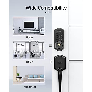 WiFi Door Lock,SMONET Remote Control Smart Deadbolt, Digital Electronic Keyless Entry Locks Bluetooth Touchscreen Auto Lock with Gateway Hub, Work with Alexa,APP,Code,Key for Home Front Door,Black