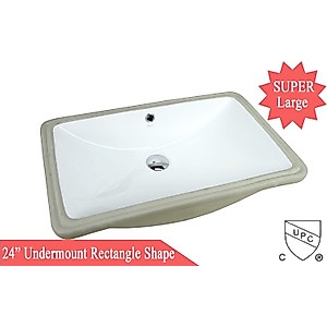KINGSMAN Durable 21.5 Inch Rectangle Undermount Drop In Vitreous Ceramic Lavatory Vanity Bathroom Restroom Sink Pure White (21.5 Inch)