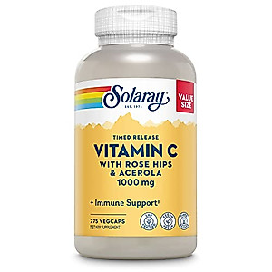 SOLARAY Vitamin C 1000mg Timed Release Capsules with Rose Hips & Acerola Bioflavonoids, Two-Stage for High Absorption & All Day Immune Function Support (275 Count (Pack of 1))