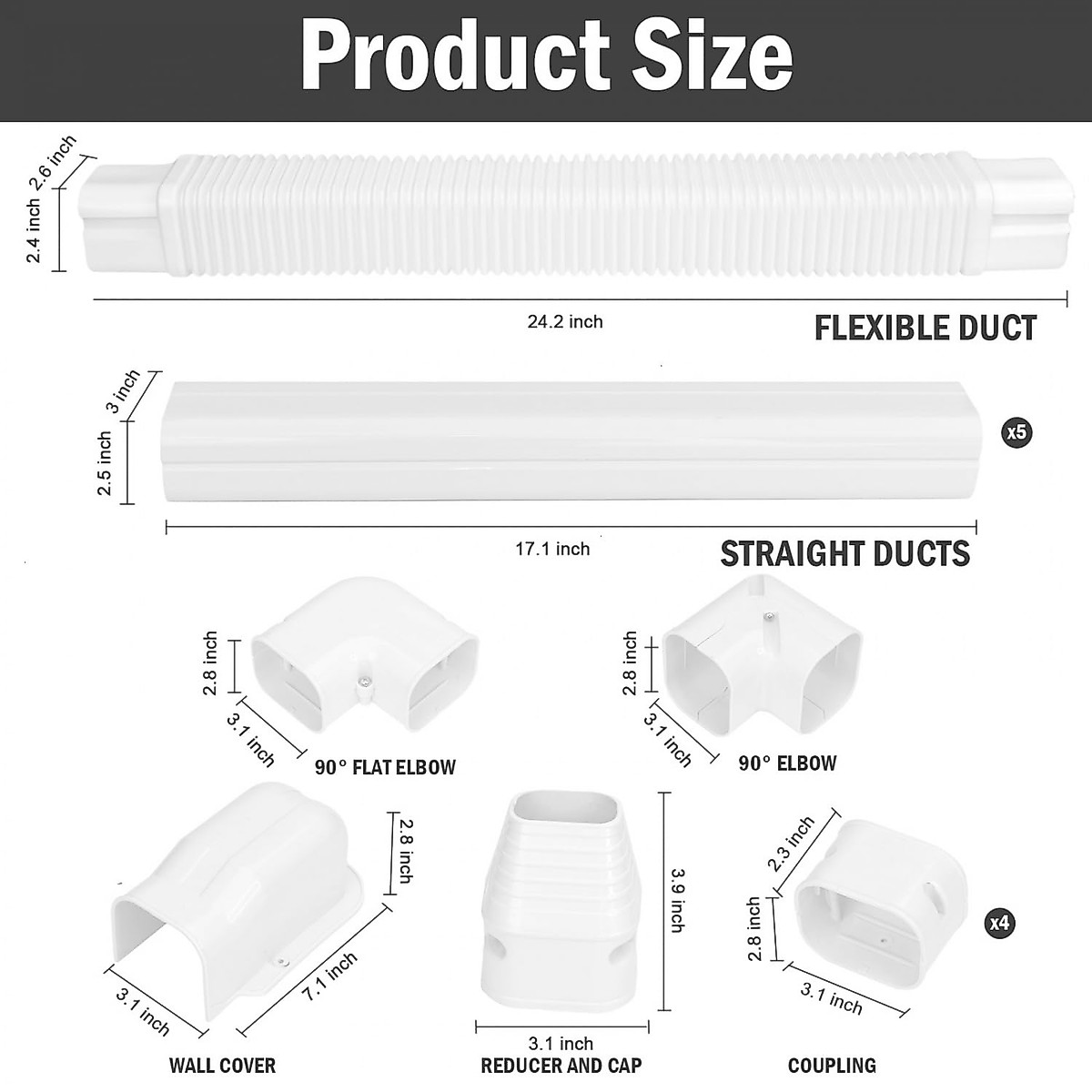 YoleShy 3'' 9 Ft Mini Split Line Set Cover PVC Mini Split Cover Kit Easy Installation Decorative Line Cover Kit for Mini Split AC Line Cover Kit for Heat Pump & Units Air Conditioners