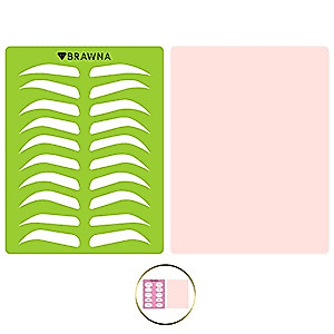 BRAWNA [ Upgraded Version ] Eyebrow Practice Stencil with Microblading Practice Skin | Microblading Template for Eyebrow Tattoo | Microblading Training Supplies | PMU Kit | 10 brow Shapes