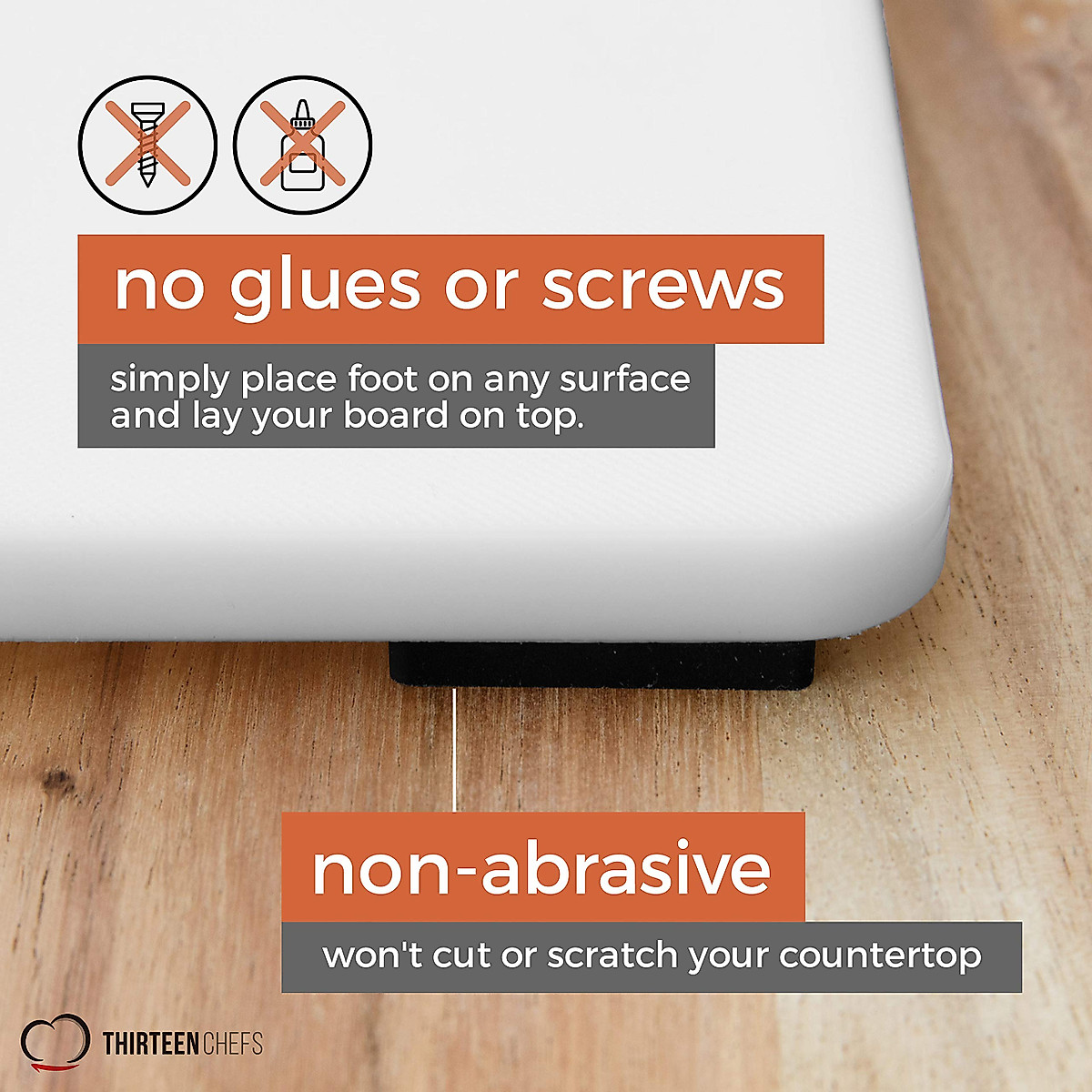 Thirteen Chefs Cutting Board Feet, Non Slip Silicone Pads, Set of 8, Red - Non Adhesive, Glue Free