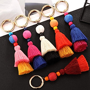 Tatuo 6 Pieces Handmade Bohemian Tassel Keychain Tassels Bag Key Chain Charm Handbags Pendant Key Chain Rings (Color Set 2)