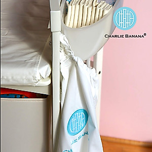 Charlie Banana Baby Waterproof Reusable and Washable Hanging Diaper Pail and Laundry Bag, White, 1 Count